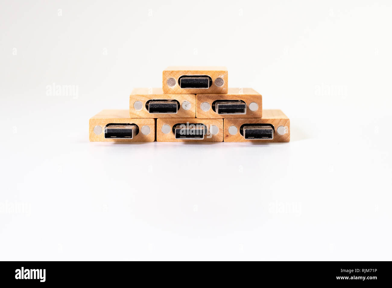 Stack of wooden pendrive memory usb isolated on white background Stock ...