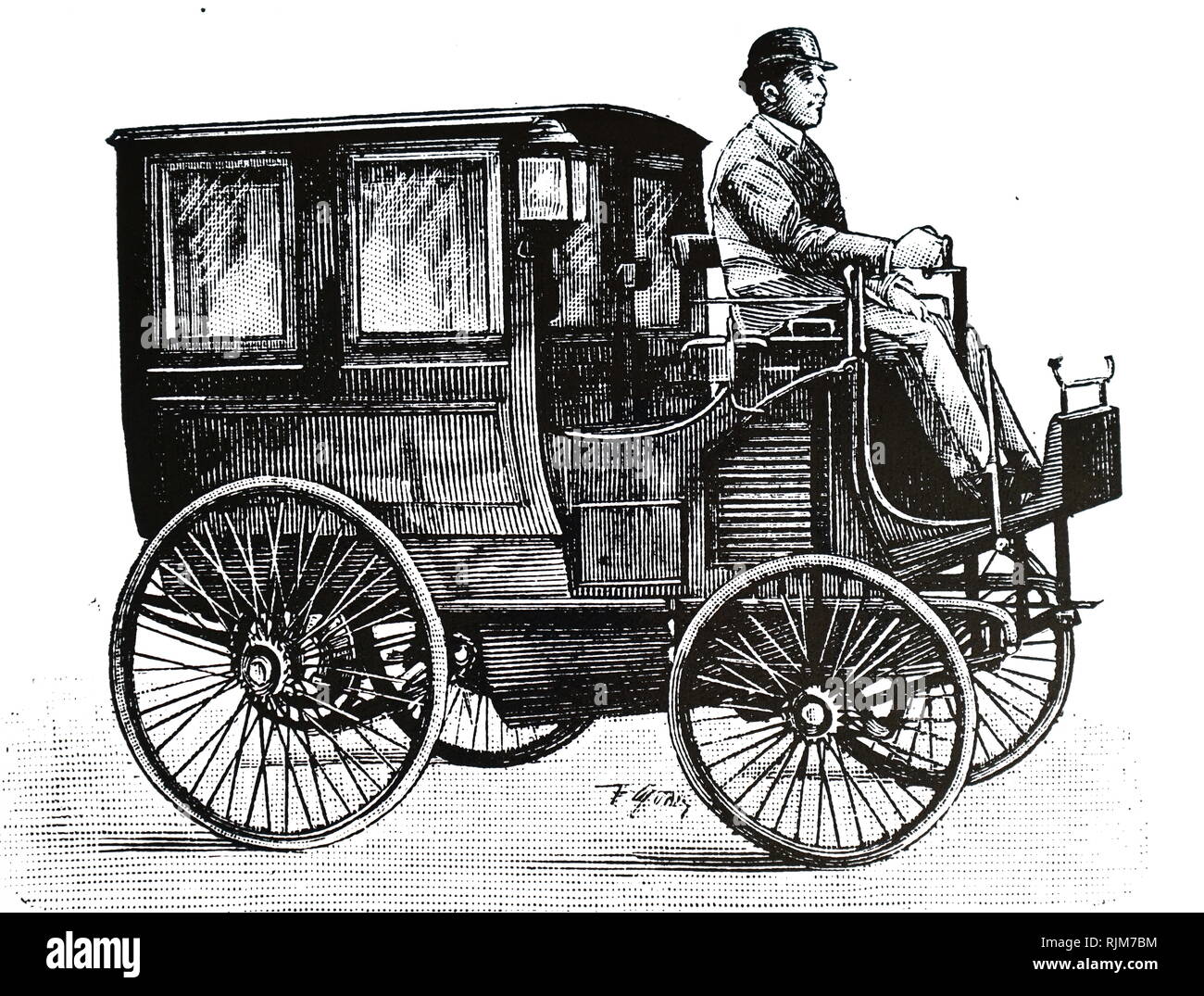 An engraving depicting a Peugeot petrol driven car. Dated 19th century ...
