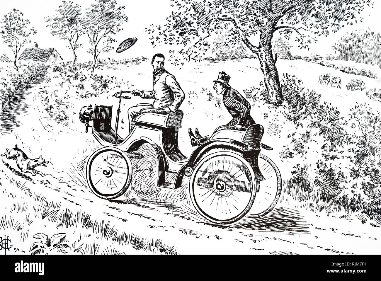 A cartoon depicting a motor vehicle driving down a country road. Dated ...