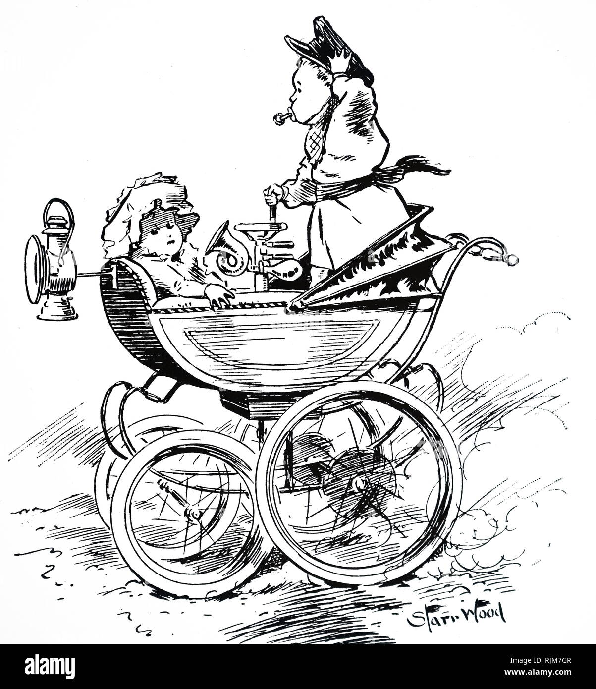 A cartoon depicting babies using their carriage as a motor vehicle ...
