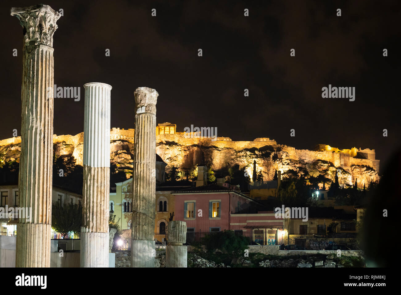 Ancient Acropolis view by night Stock Photo - Alamy