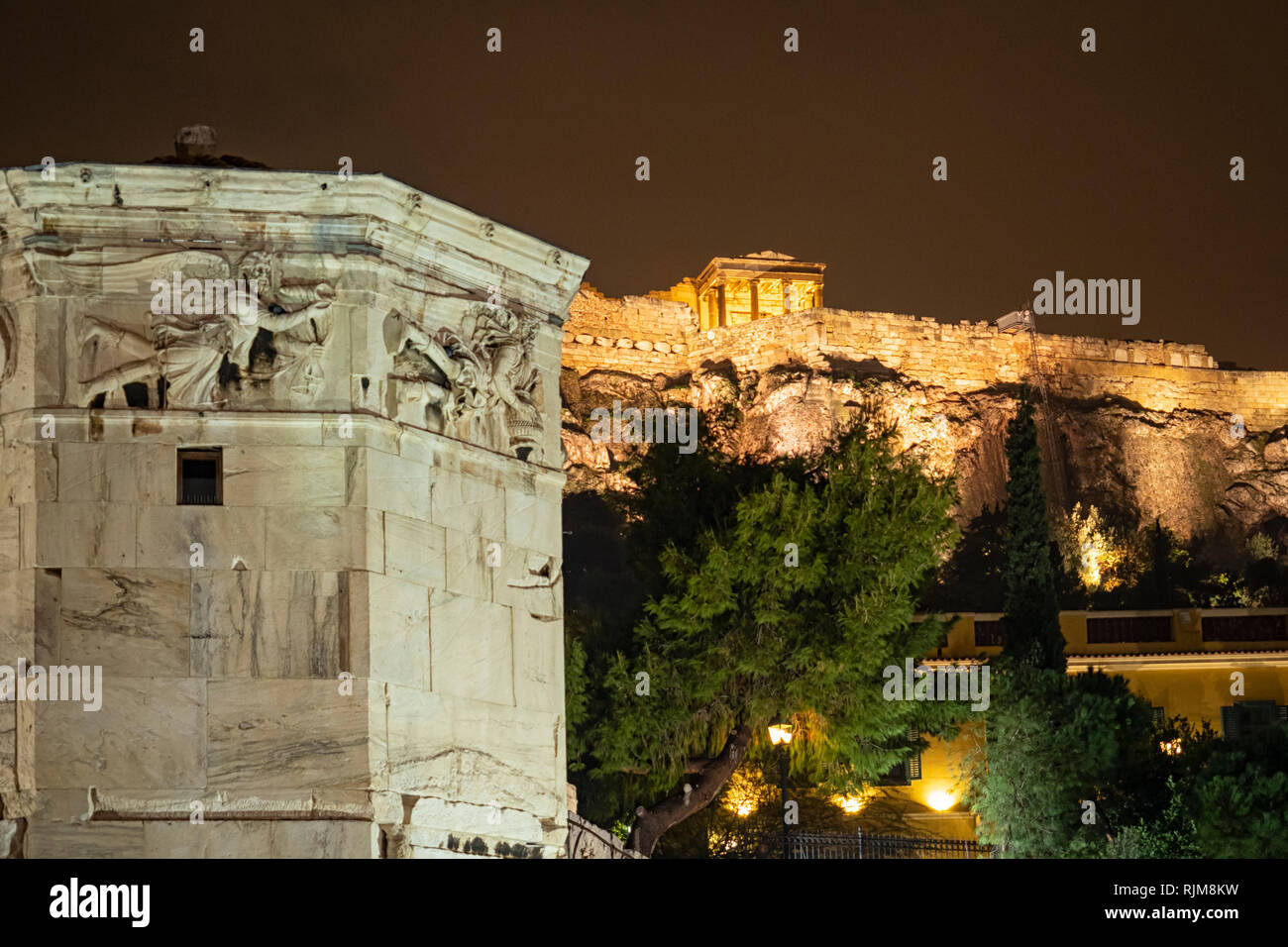 Ancient Acropolis view by night Stock Photo - Alamy