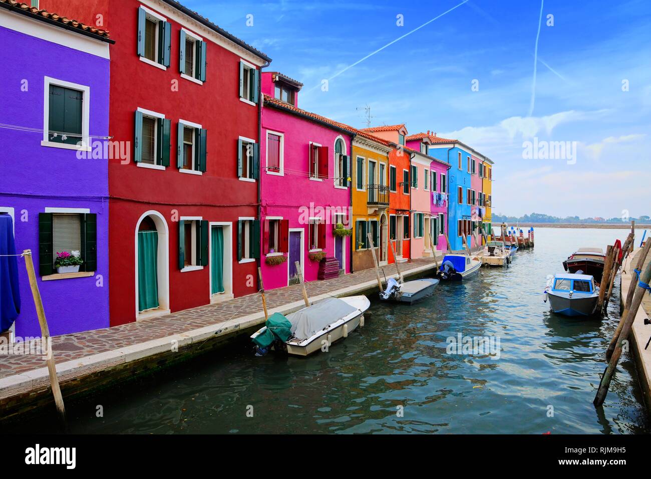 Colorful Houses Along Canal On Burano Island High Resolution Stock ...