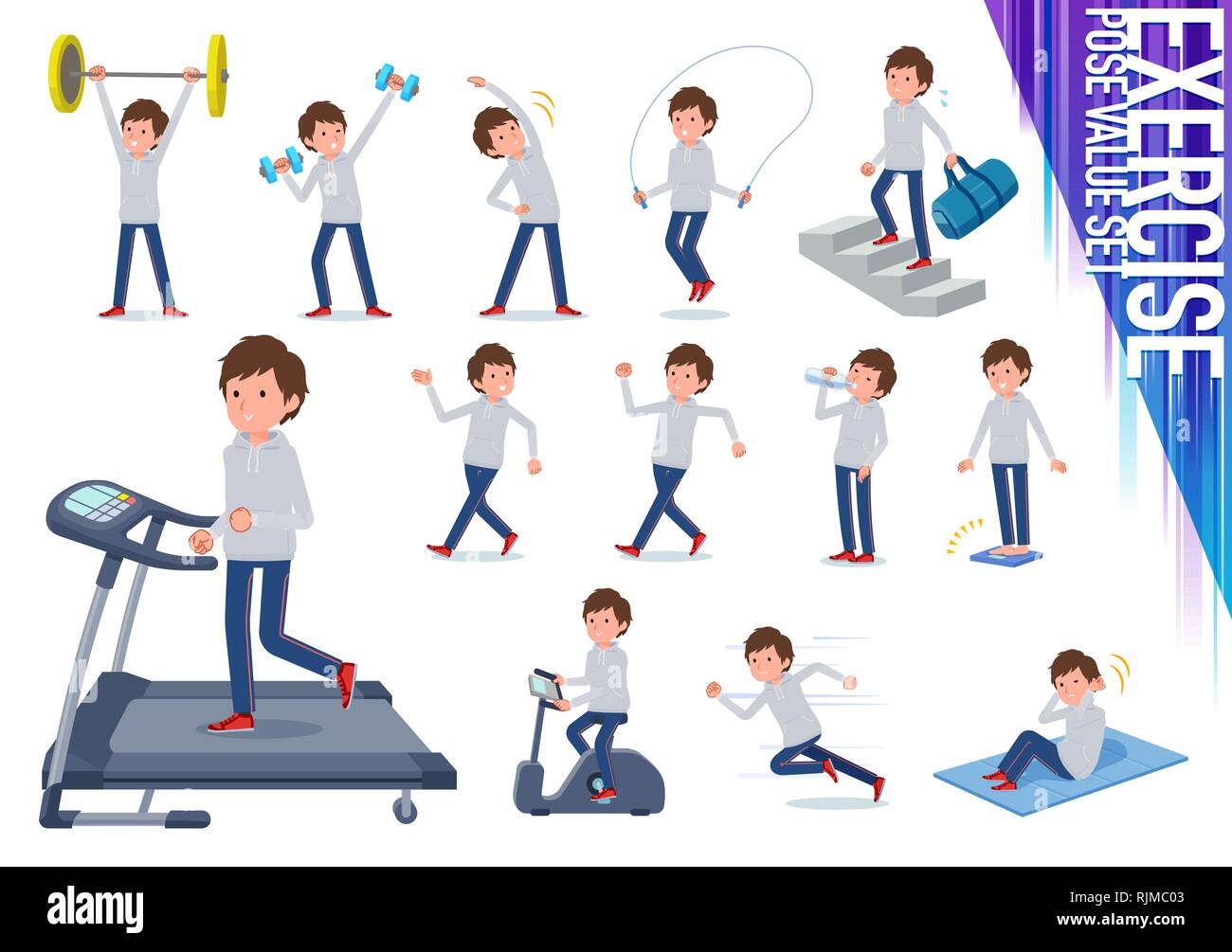 A set of men in sportswear on exercise and sports.There are various ...