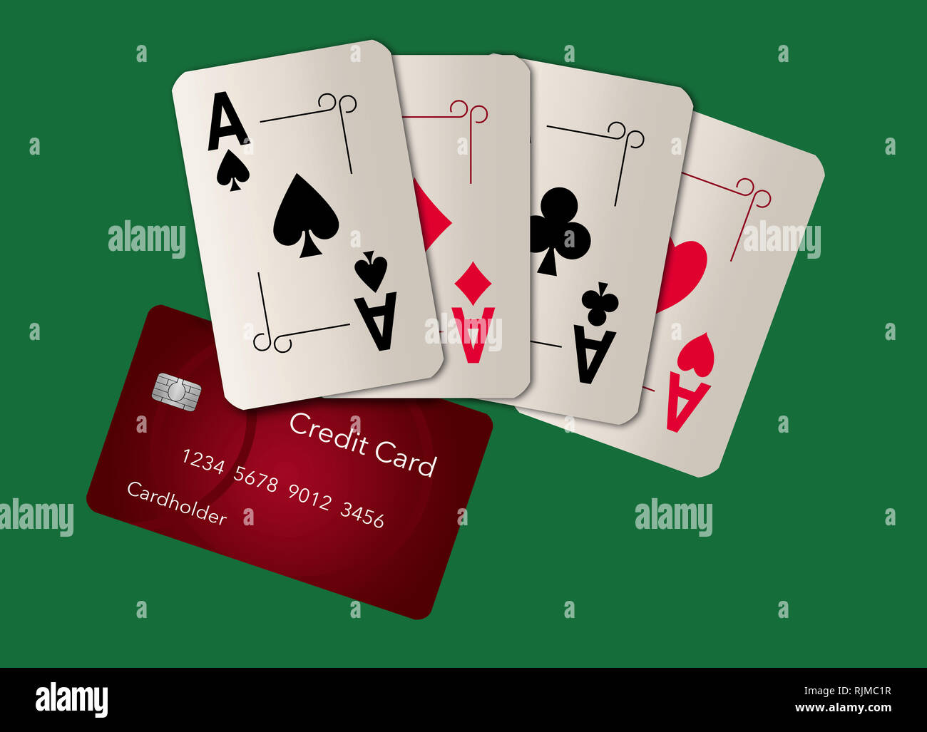 Playing cards, all aces, appear with a credit card in this image. This ...