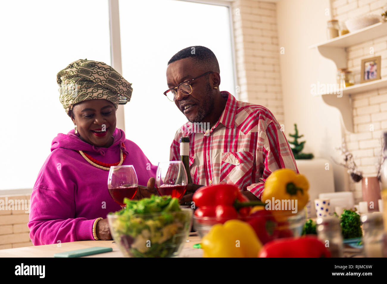 Nice delighted African couple dancing their traditional dance Stock ...