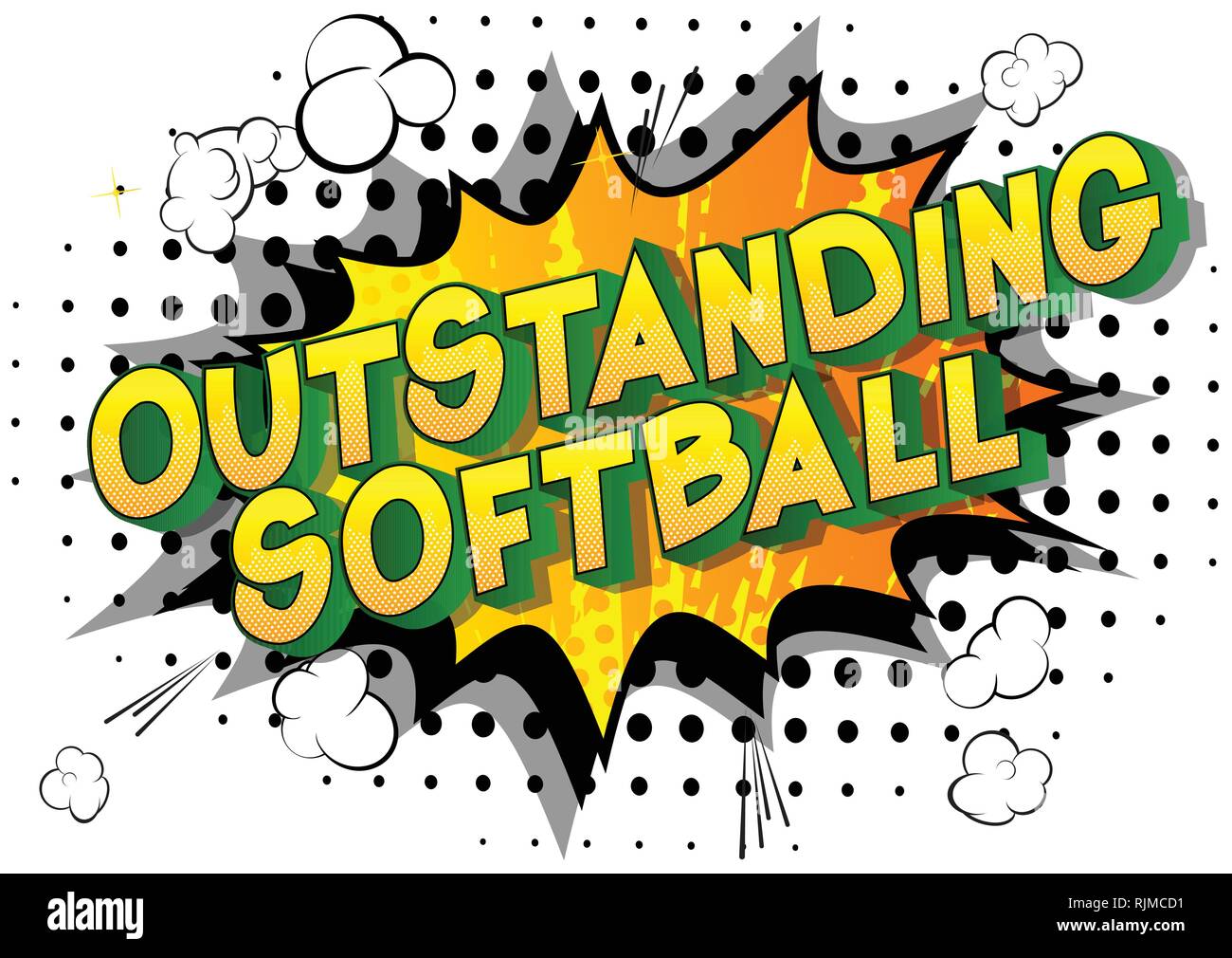 Outstanding Softball - Vector illustrated comic book style phrase on ...