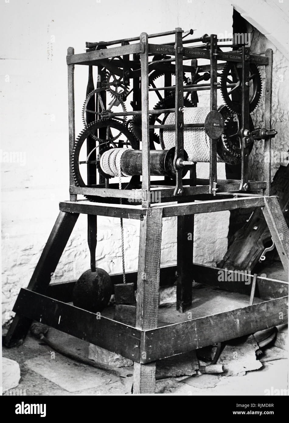 Illustration showing 17th century clock built by a local blacksmith. On ...