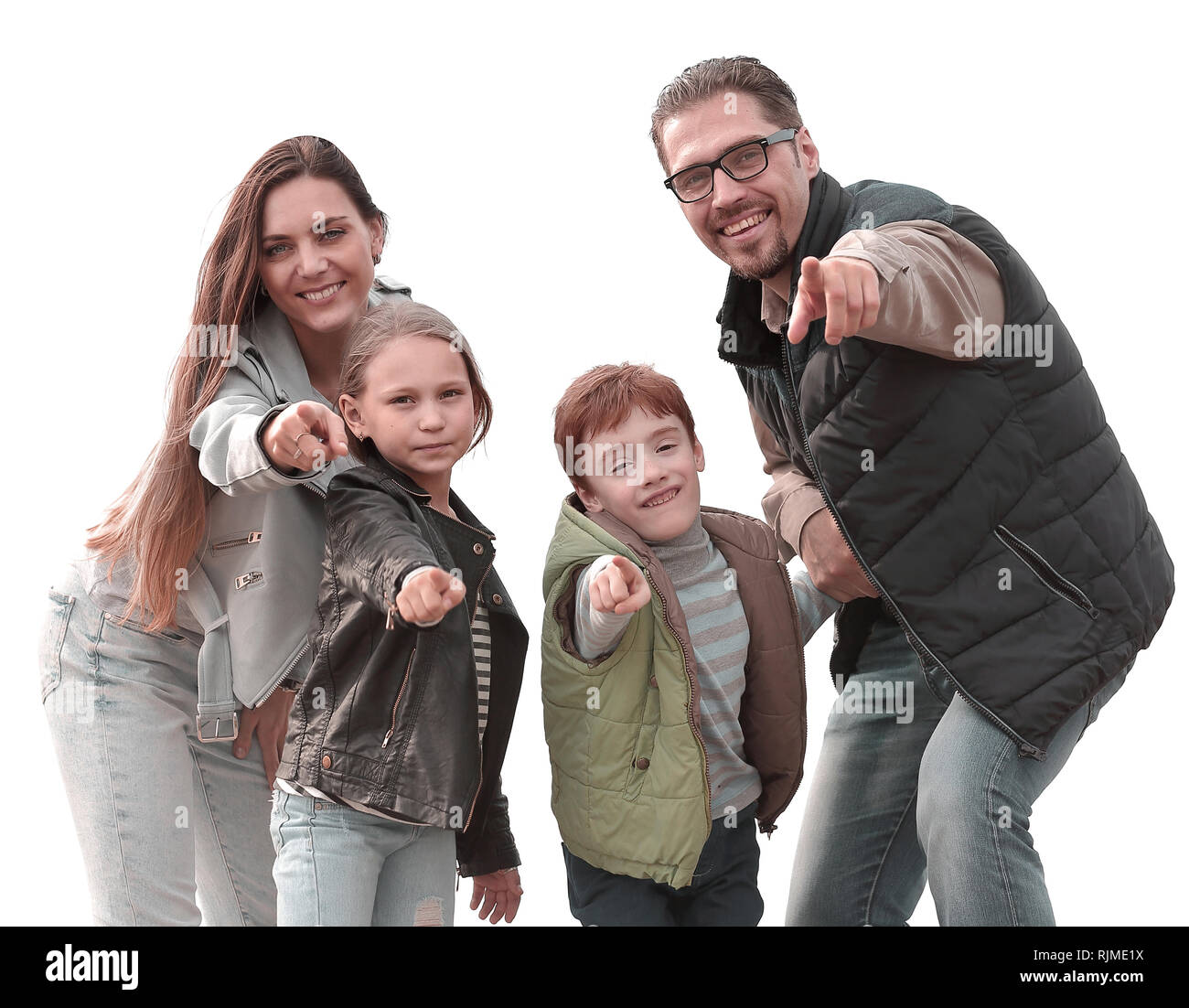 happy family pointing at you Stock Photo - Alamy