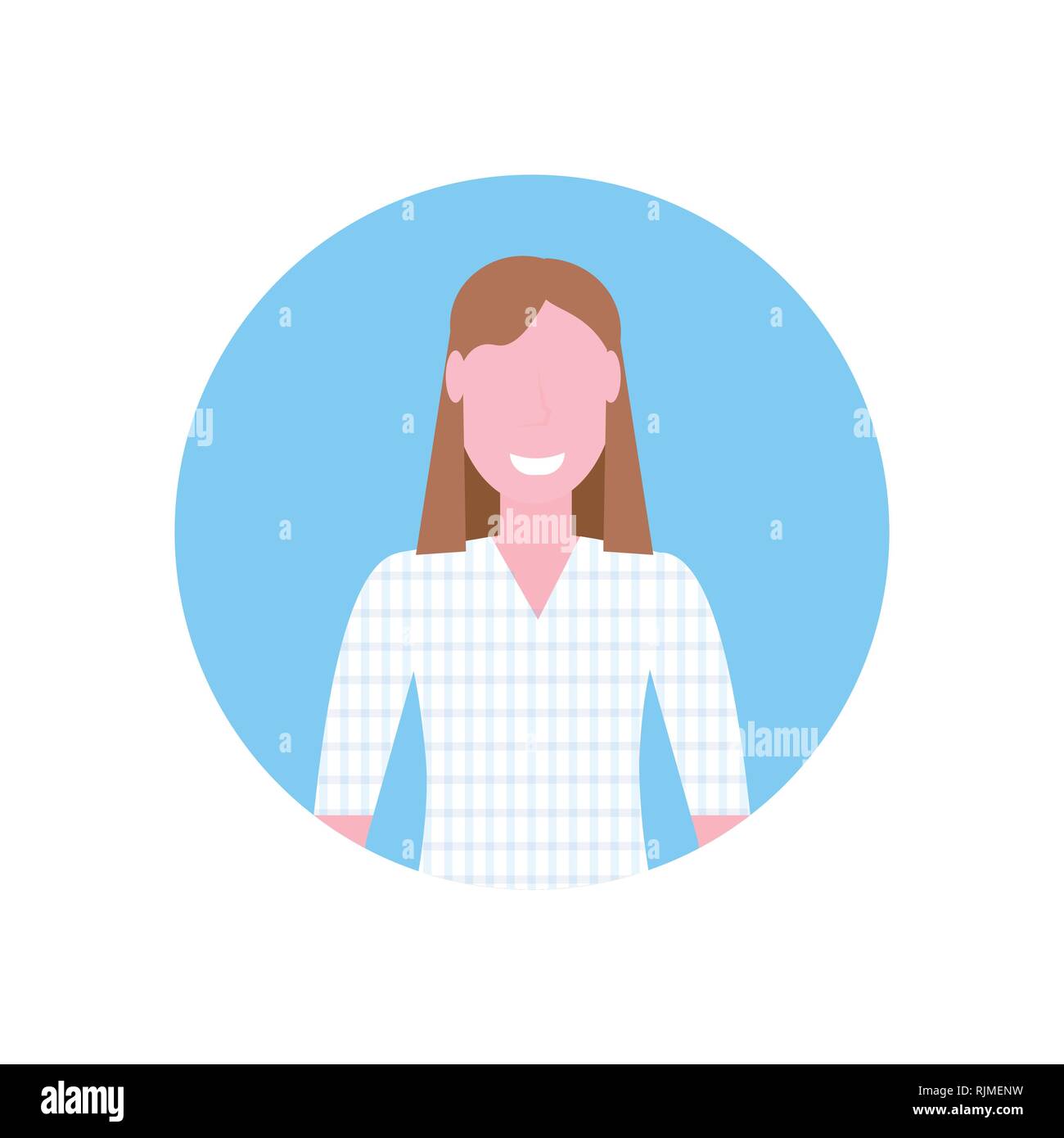 Happy Woman Brown Hair Girl Face Avatar Female Cartoon Character Portrait Flat Isolated Stock
