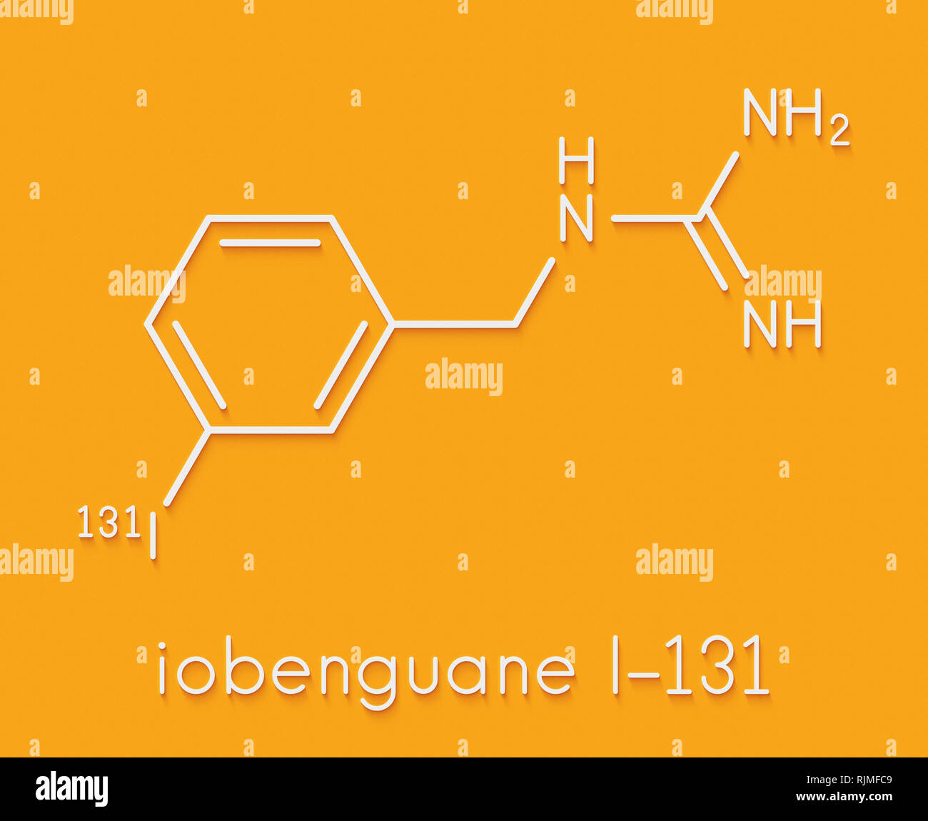 Iobenguane I-131 cancer drug molecule (radiopharmaceutical). Skeletal ...