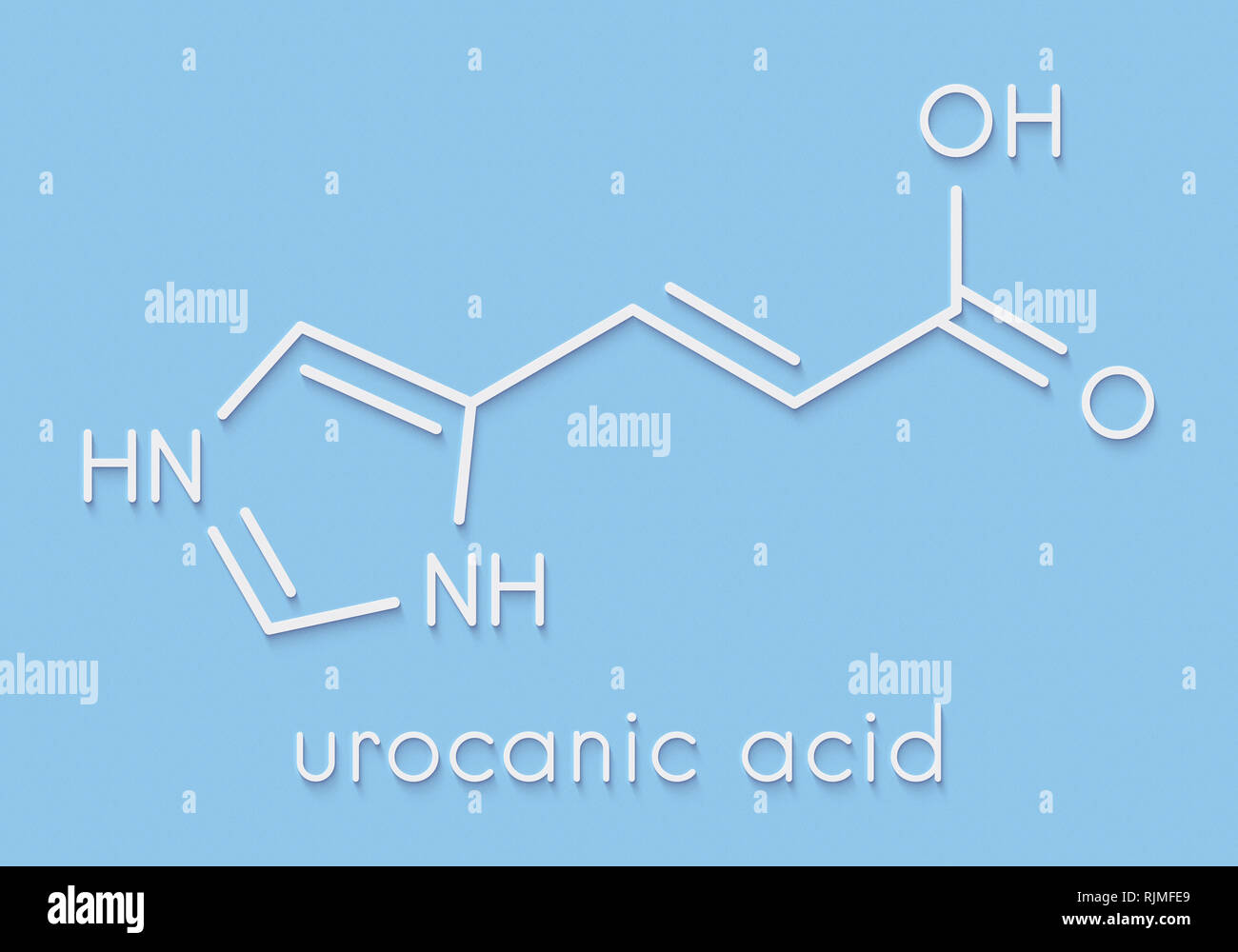 Urocanic acid molecule. Breakdown product of histidine. Skeletal ...