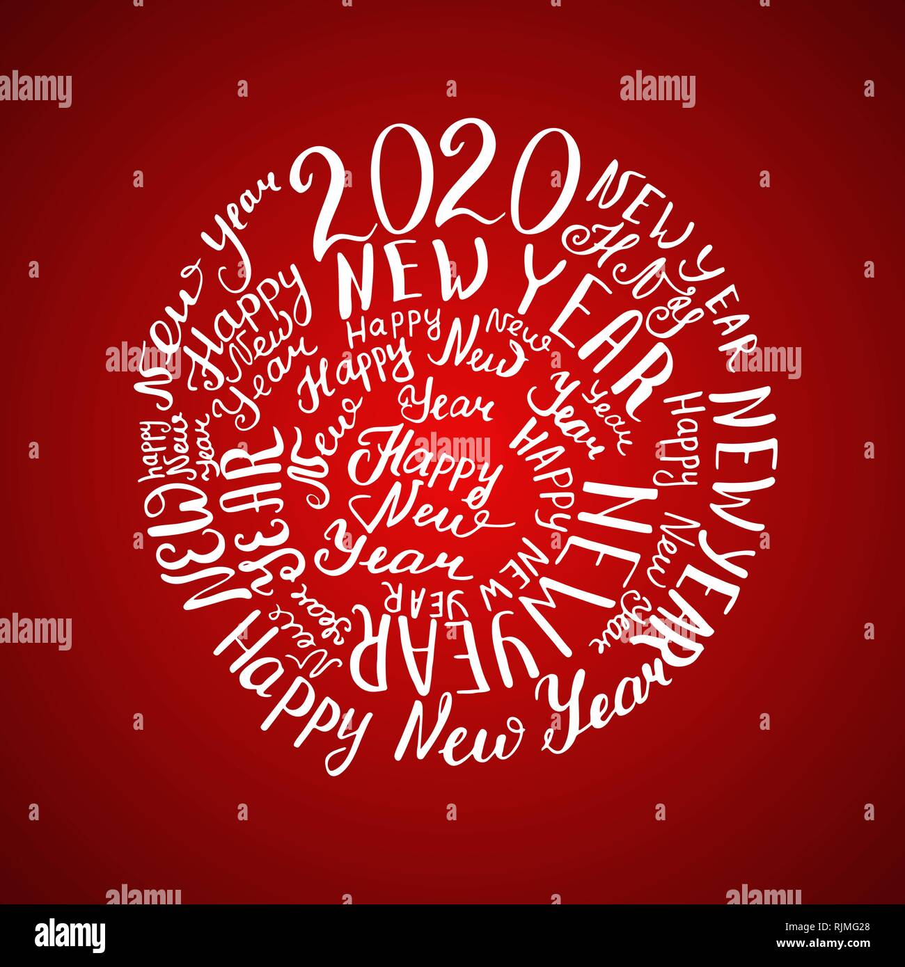 2020 New Year. Calligraphic words. Vector illustration. Red poster ...