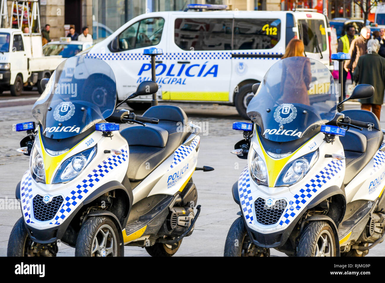 Municipal Police vehicles, Puerta del Sol, Madrid, Spain Stock Photo ...
