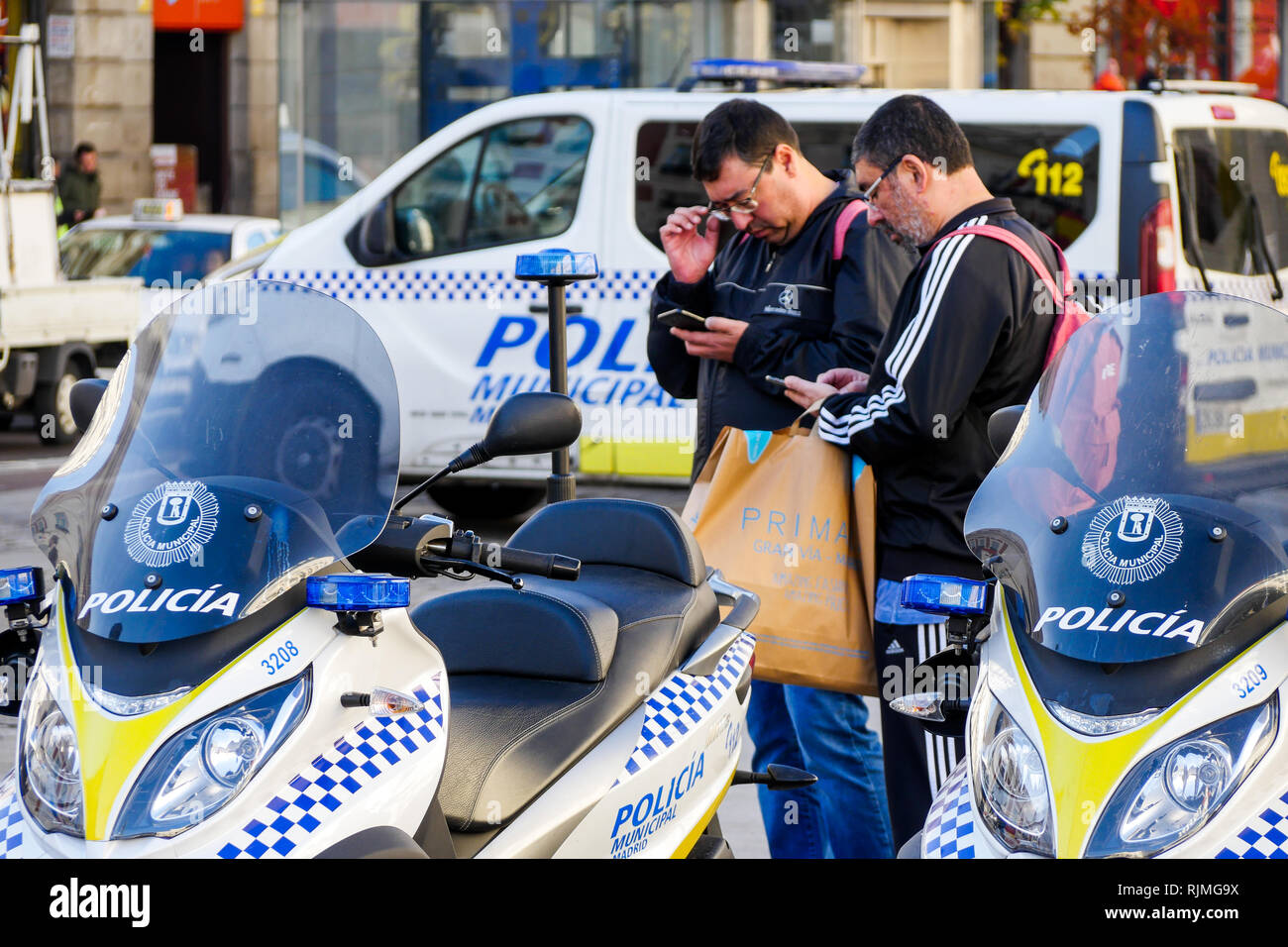 Municipal Police vehicles, Puerta del Sol, Madrid, Spain Stock Photo ...