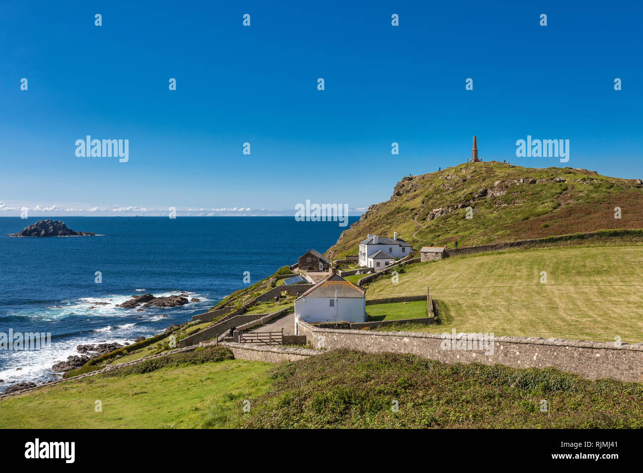 View to Cape Cornwall with old mine Stock Photo - Alamy
