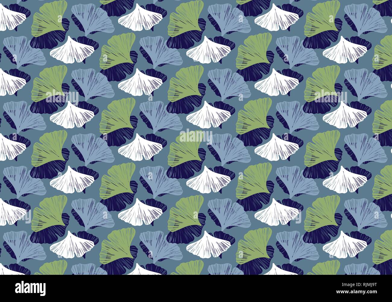 Ginkgo leaves vector pattern in blue, green and white colors palette ...