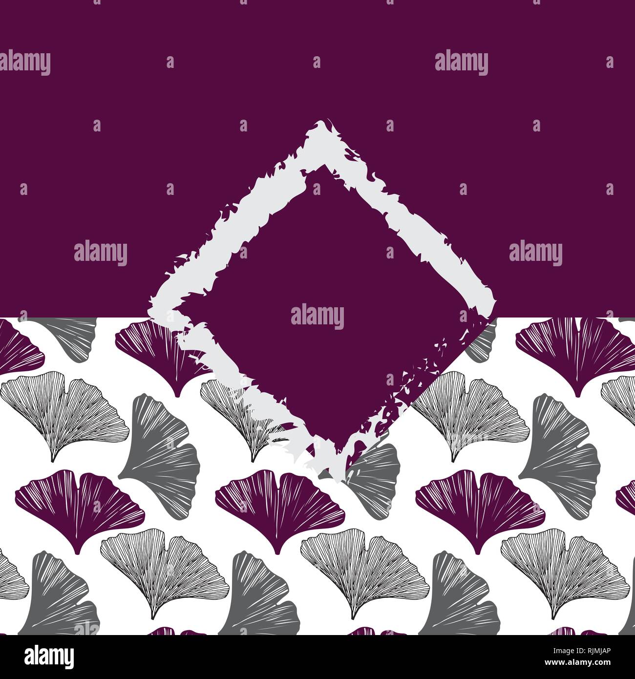 Ginkgo leaves vector pattern card template in purple, white and gray ...