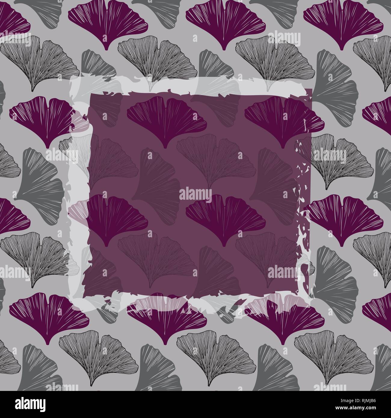 Ginkgo leaves vector pattern card template in purple and gray color ...