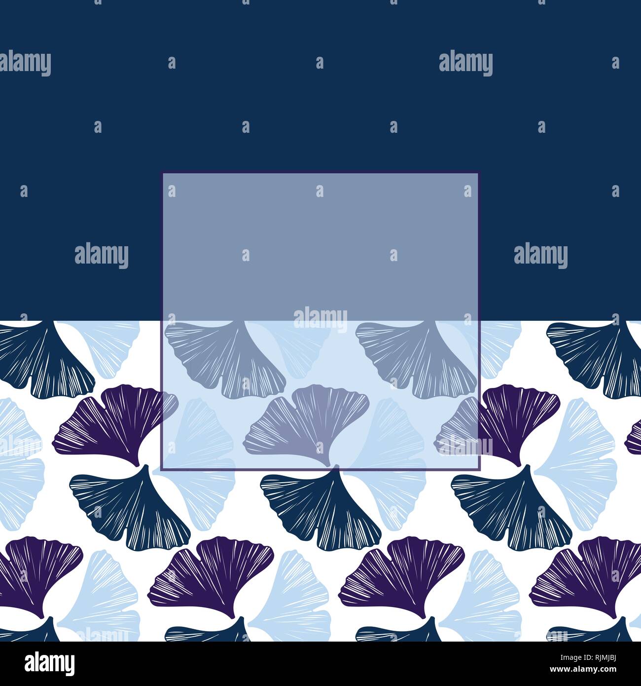 Ginkgo leaves vector pattern card template in blue, purple and white ...
