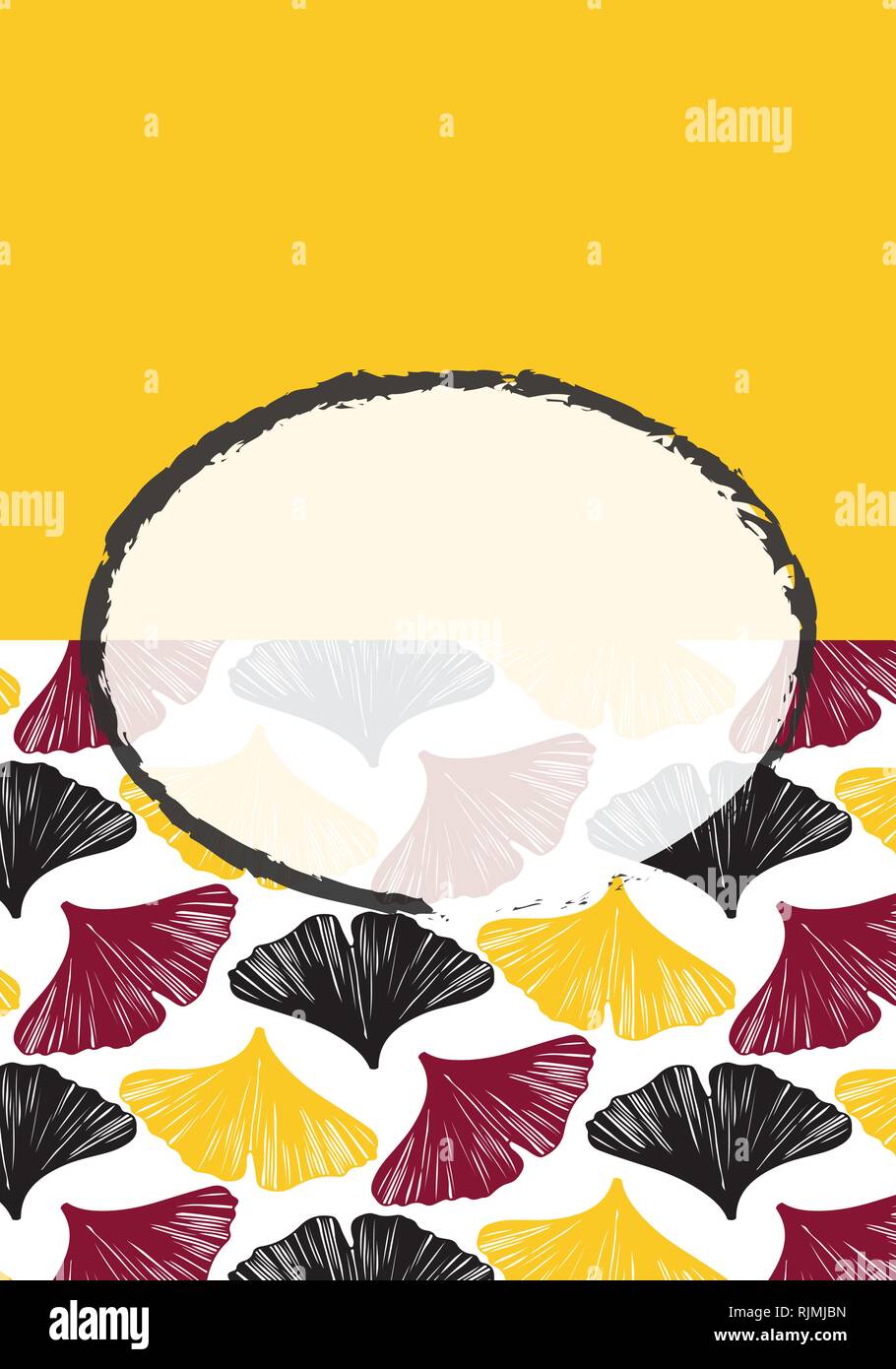 Ginkgo leaves vector pattern card template in yellow, red and black ...