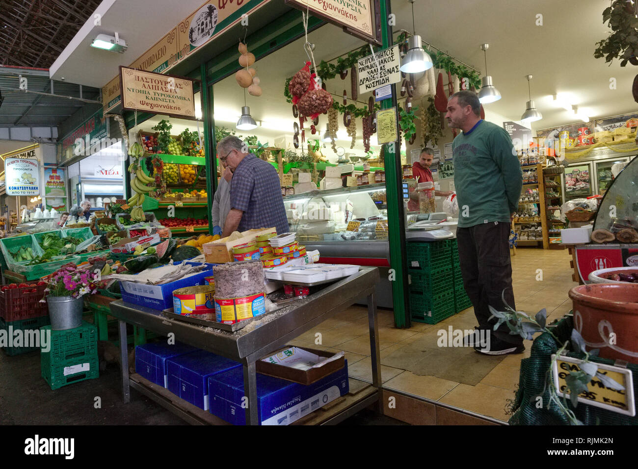 Enticing stalls in the covered Chania Market, Crete Stock Photo - Alamy