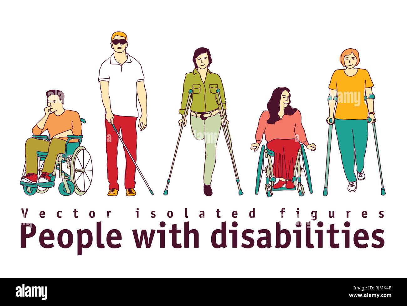 People with disabilities isolate objects on white Stock Vector Image ...