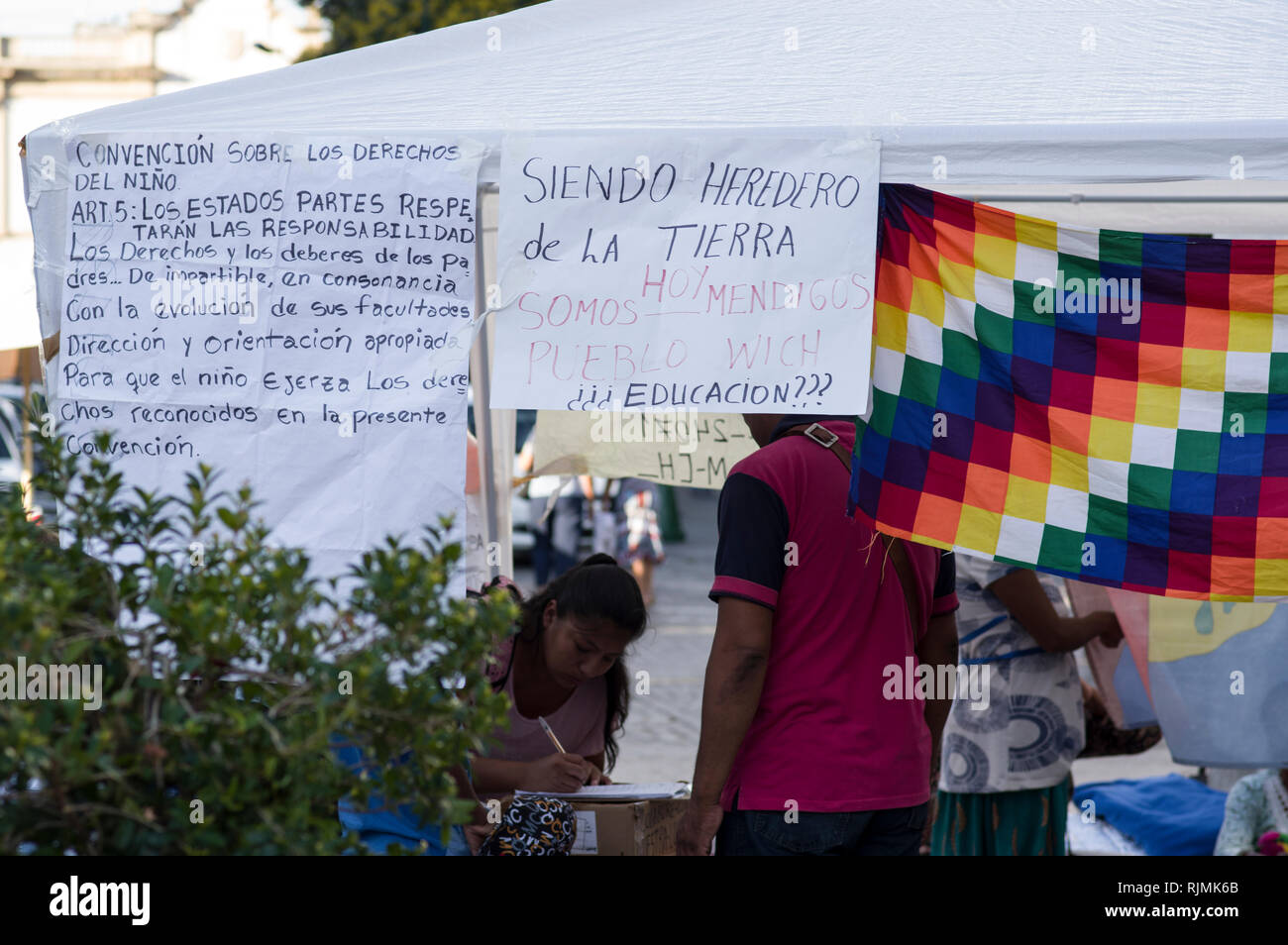 Wichis people in the main square in Salta, Argentina protesting for ...