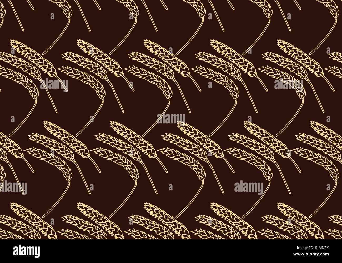 Hand drawn spring wheat vector pattern on a dark background Stock ...
