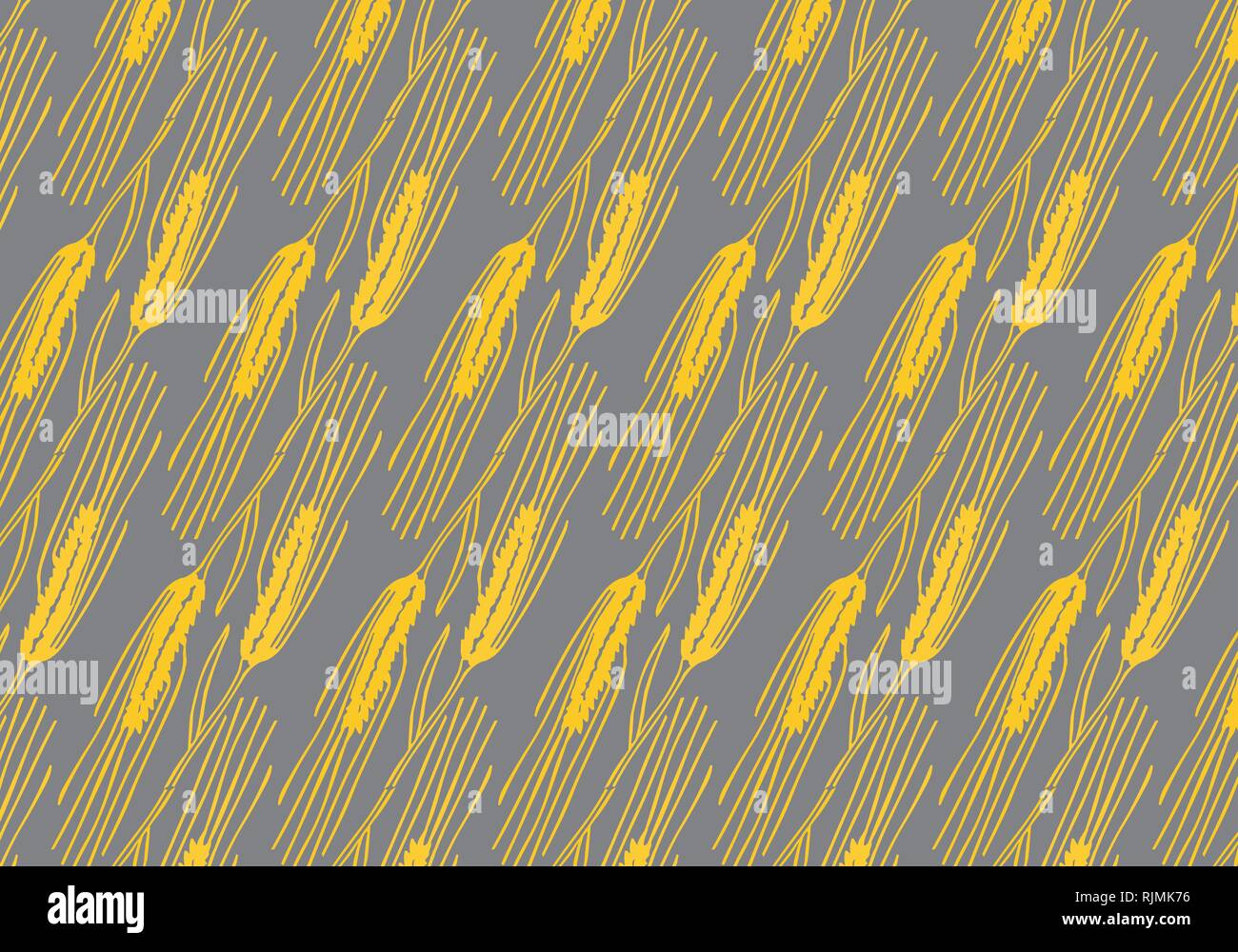 Hand drawn spring wheat vector pattern in gold color on a gray ...