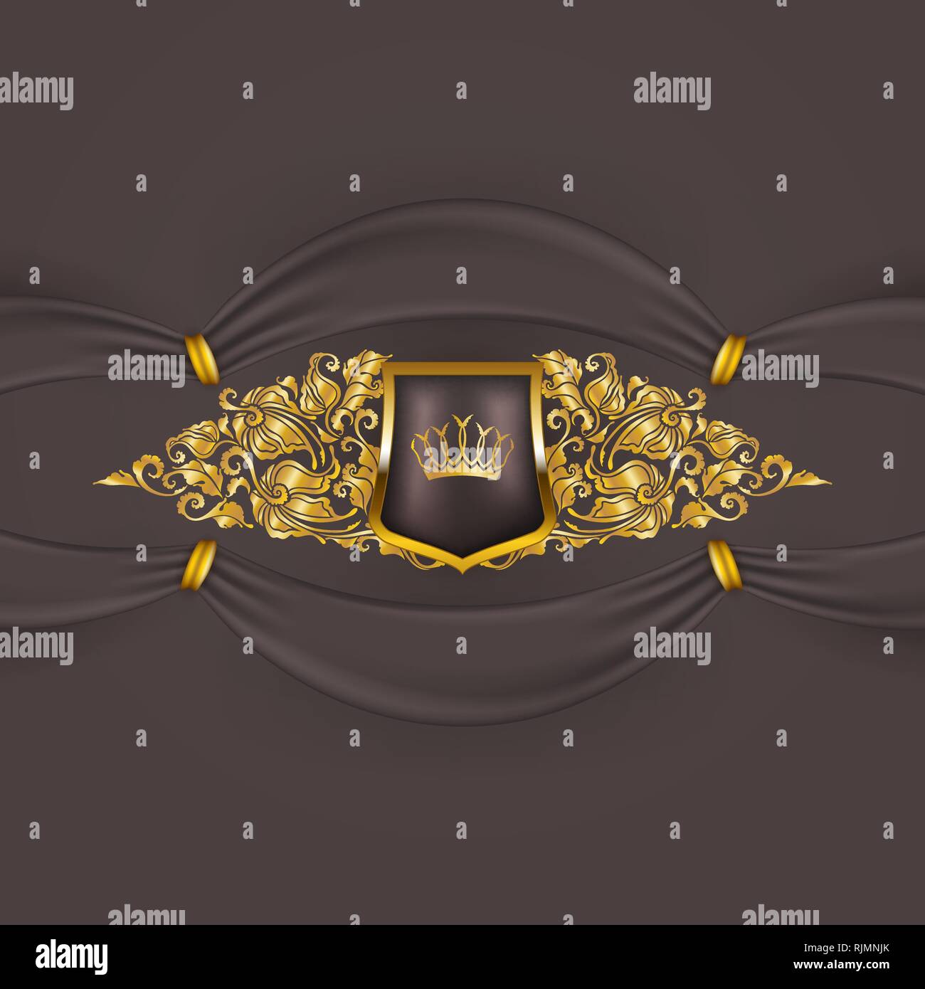 Royal background with ornament, shield, gold crown, ribbon, blazon ...