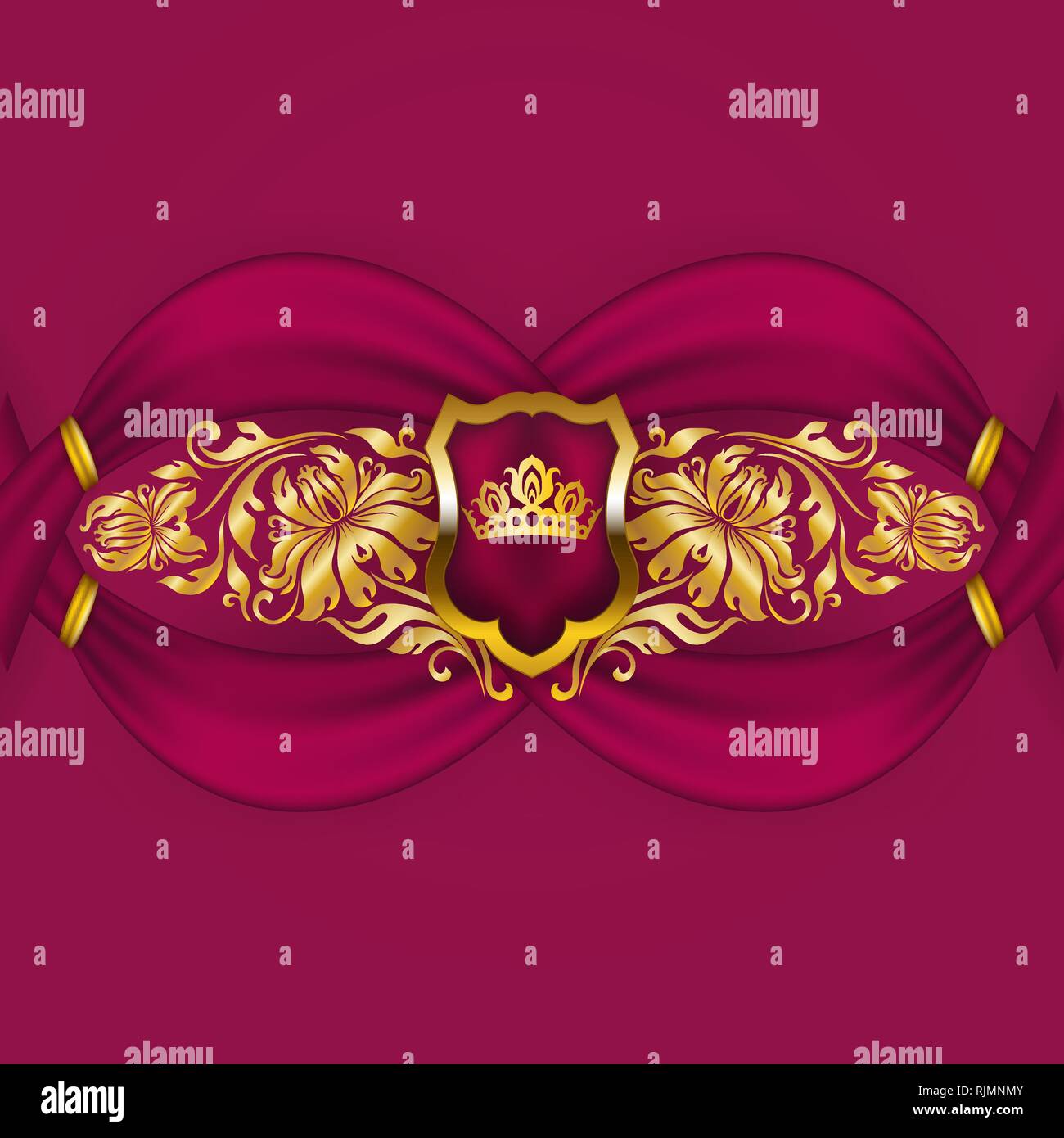 Royal background with ornament, shield, gold crown, ribbon, blazon ...