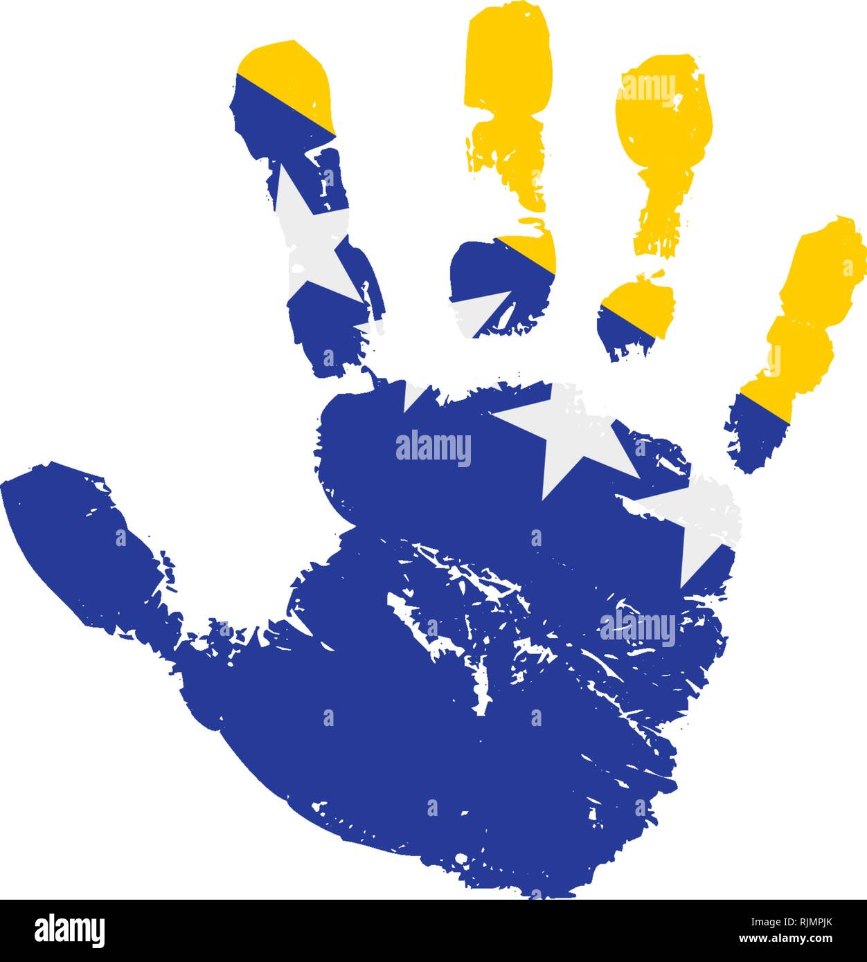 Bosnia and Herzegovina flag and hand on white background. Vector ...