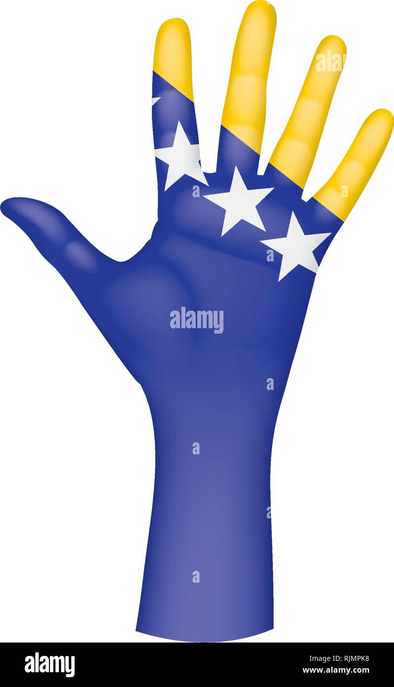 Bosnia and Herzegovina flag and hand on white background. Vector ...