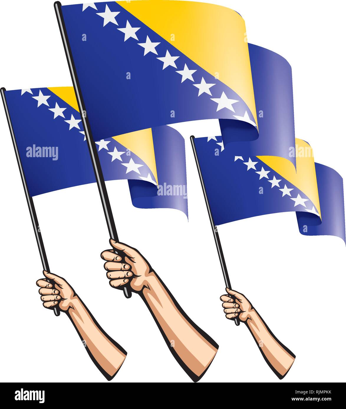 Bosnia and Herzegovina flag and hand on white background. Vector ...