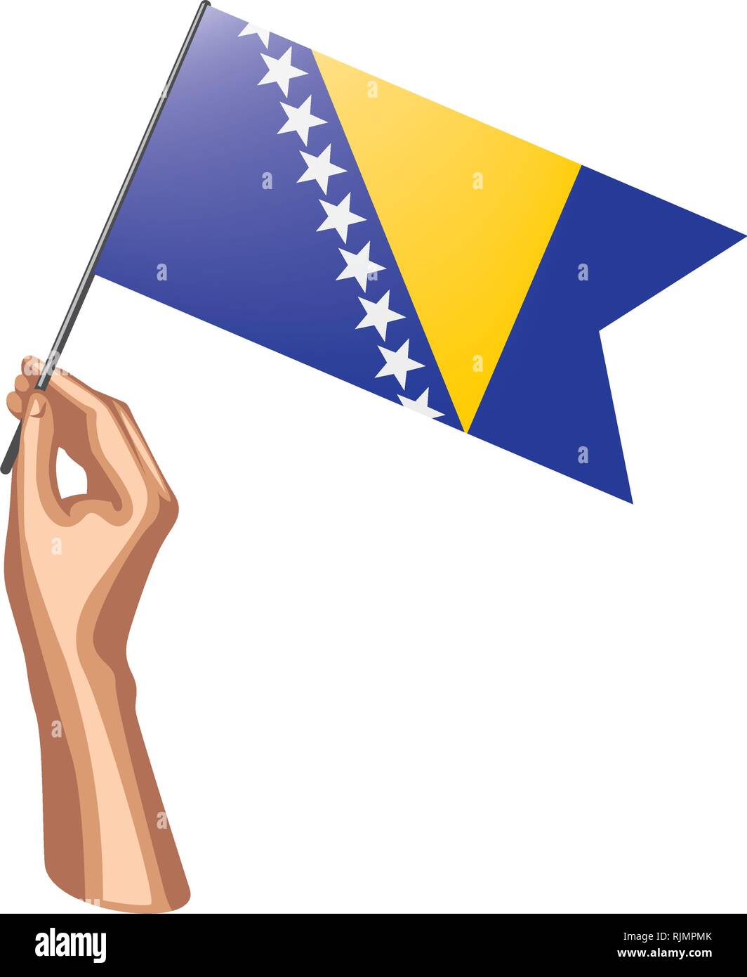 Bosnia and Herzegovina flag and hand on white background. Vector ...