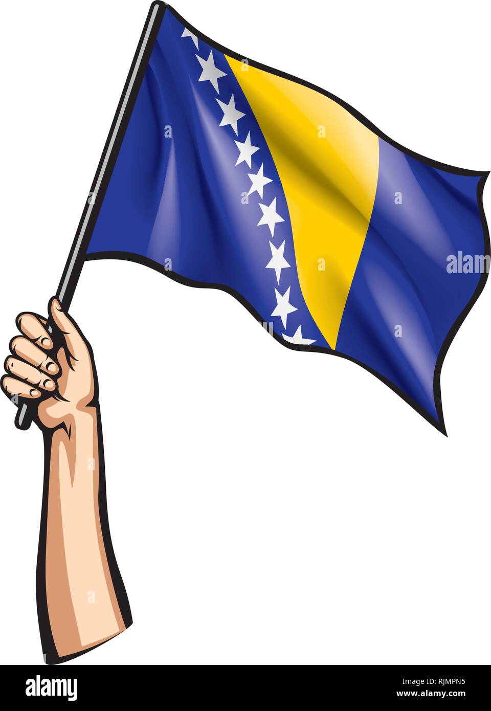 Bosnia and Herzegovina flag and hand on white background. Vector ...