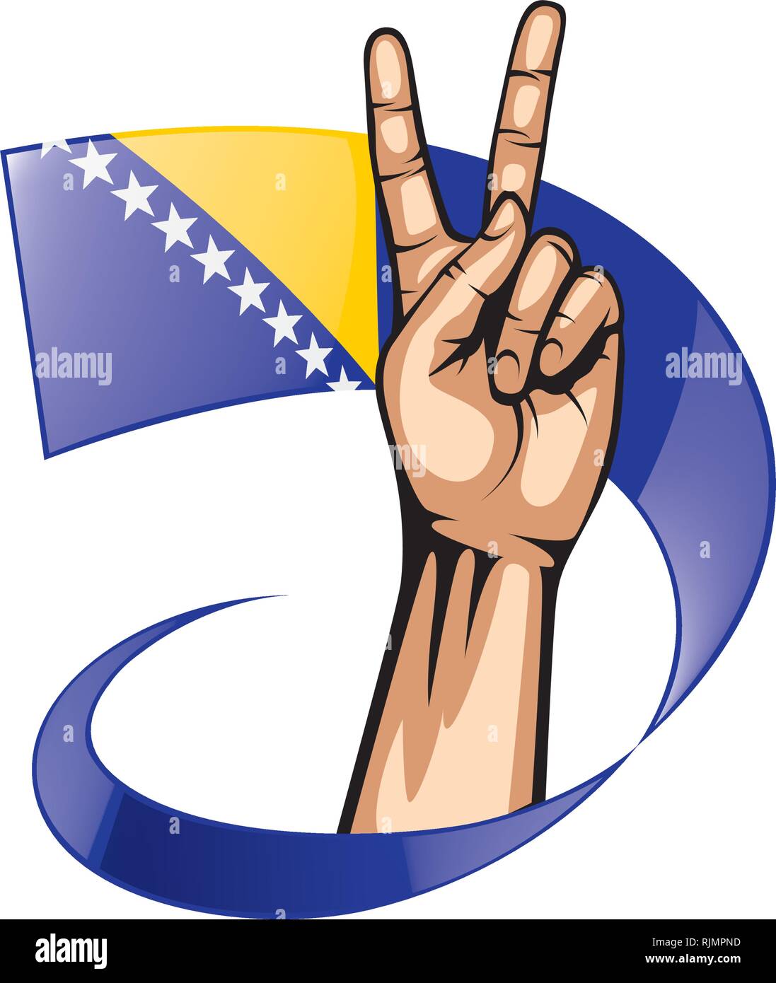 Bosnia and Herzegovina flag and hand on white background. Vector ...