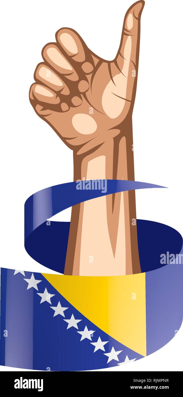 Bosnia and Herzegovina flag and hand on white background. Vector ...