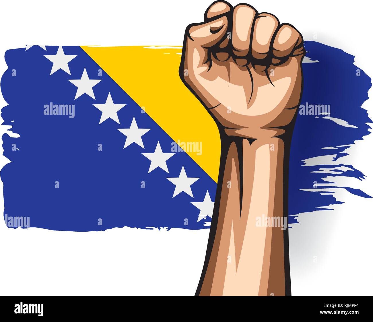 Bosnia and Herzegovina flag and hand on white background. Vector ...