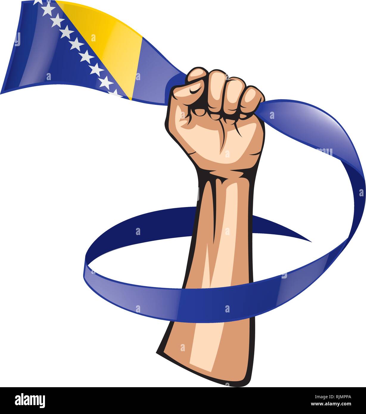 Bosnia and Herzegovina flag and hand on white background. Vector ...