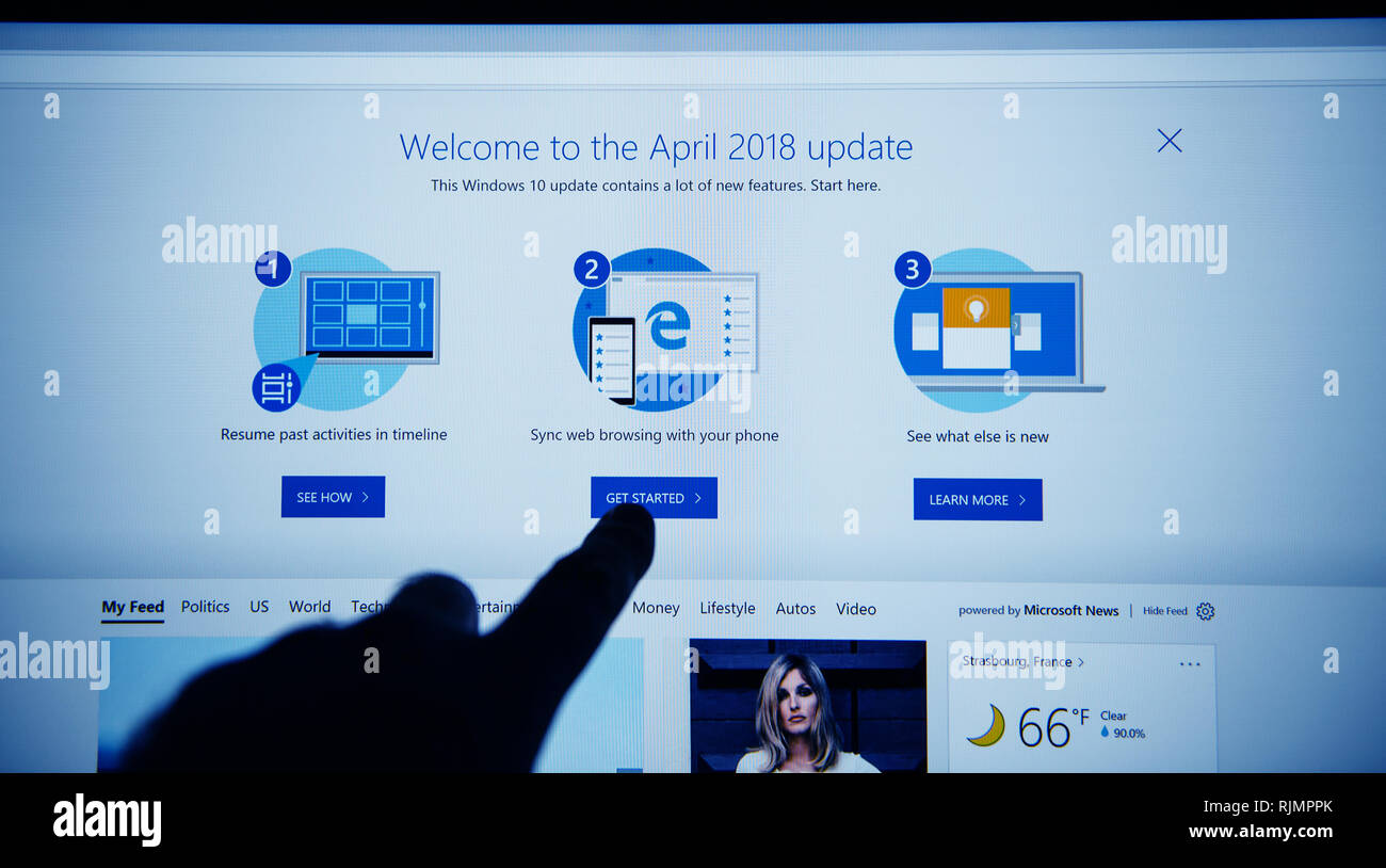 PARIS, FRANCE - JUL 23, 2018: Man hand pov selecting from the screen ...