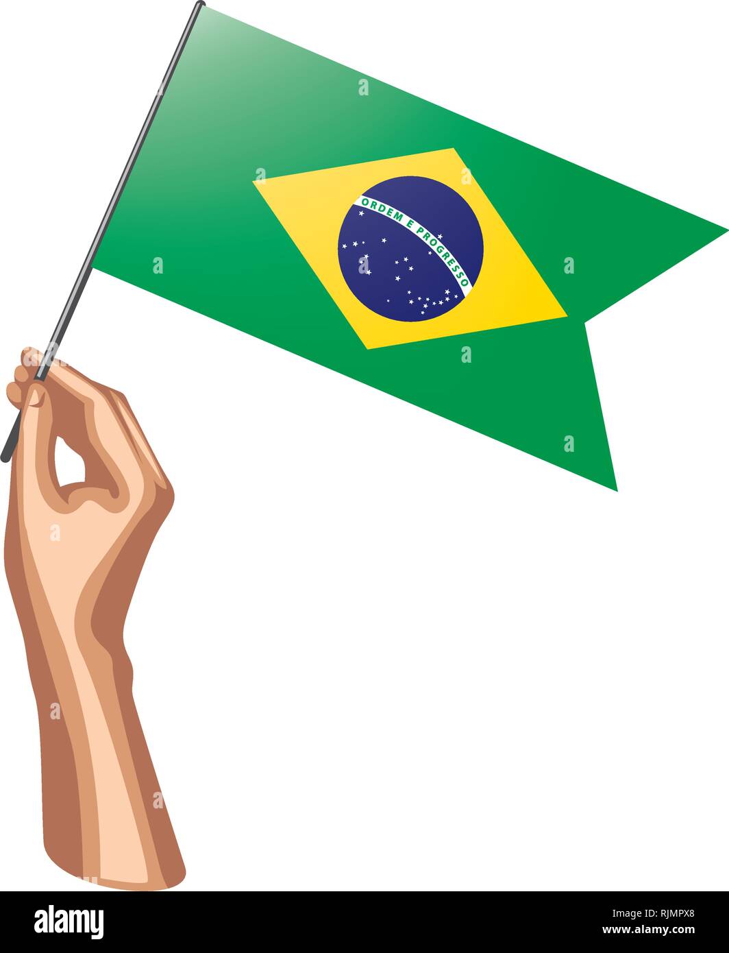 Brazil flag and hand on white background. Vector illustration Stock ...