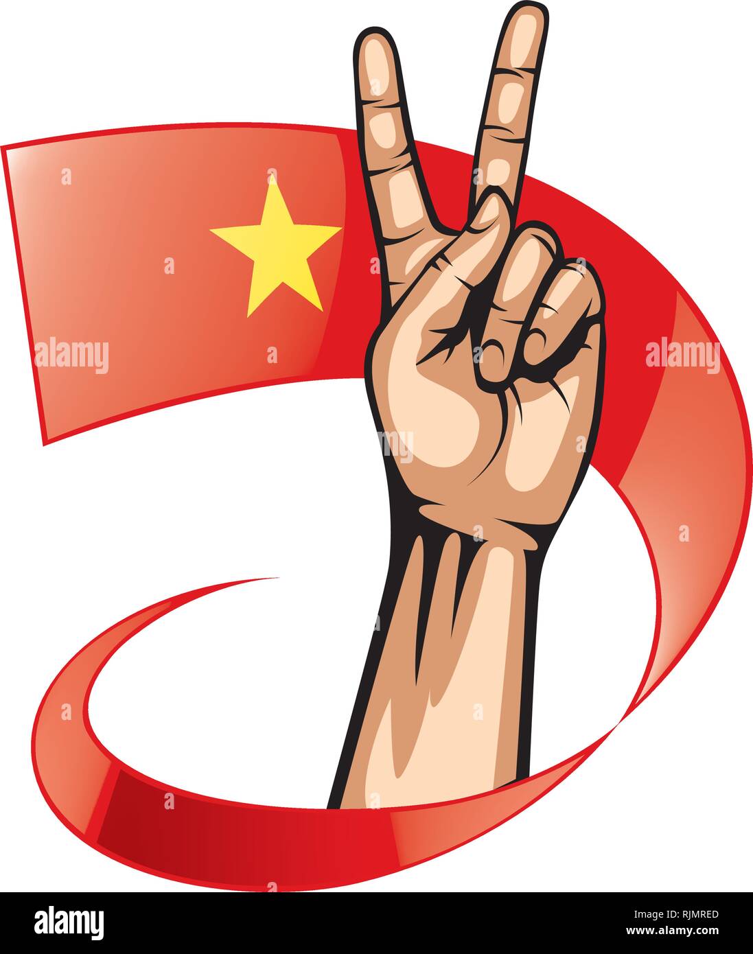 Vietnam flag and hand on white background. Vector illustration Stock ...
