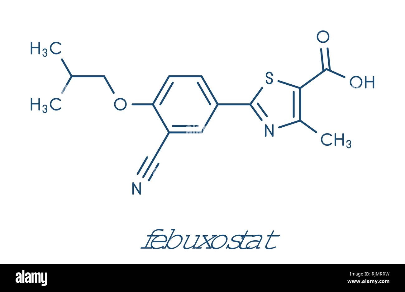 Febuxostat gout drug molecule (xanthine oxidase inhibitor). Skeletal ...