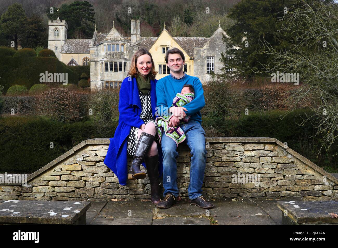 Ciara and Hugo Mander with baby Luna, at Owlpen Manor, their grade 1 ...