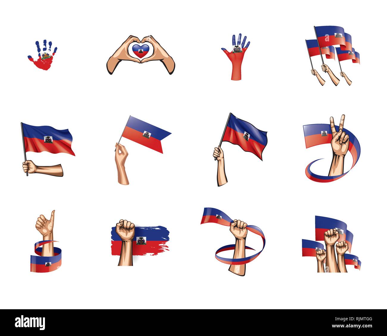 Haiti flag and hand on white background. Vector illustration Stock ...