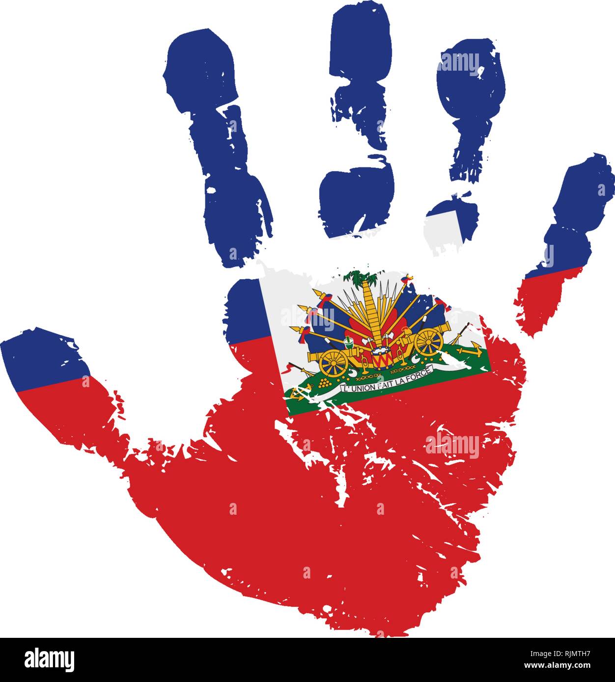 Haiti flag and hand on white background. Vector illustration Stock ...