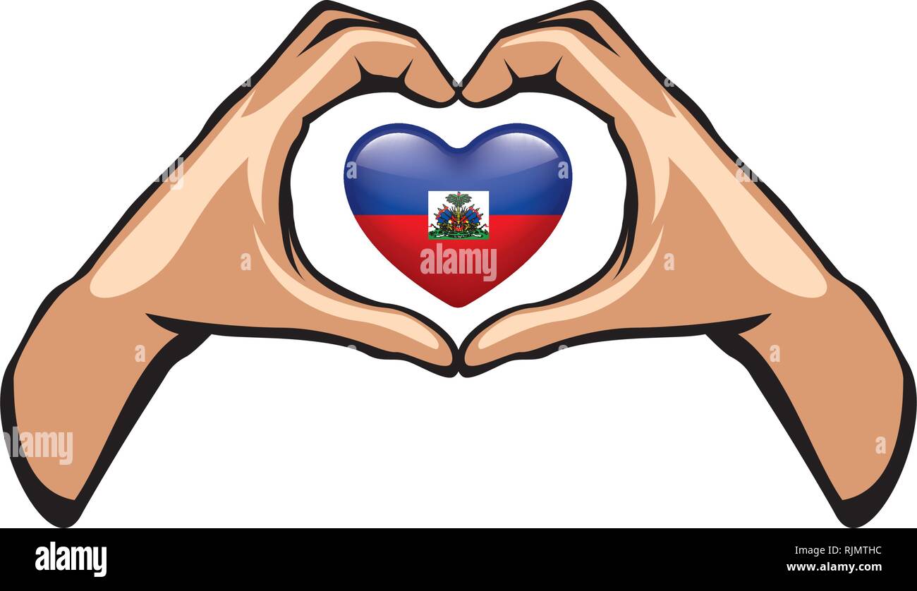 Haiti flag and hand on white background. Vector illustration Stock ...
