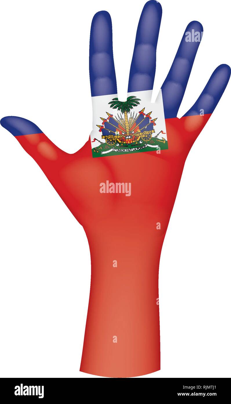 Haiti flag and hand on white background. Vector illustration Stock ...